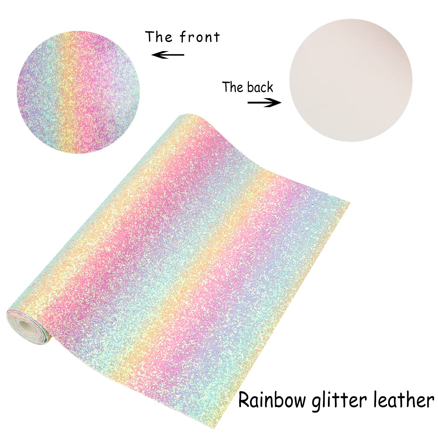 Greatdiy Pastel Rainbow Chunky Glitter Faux Leather Roll 12x52inch Spring Bright Iridescent Girl Fabric for Cricut Bows Earrings Crafts (18001#2)