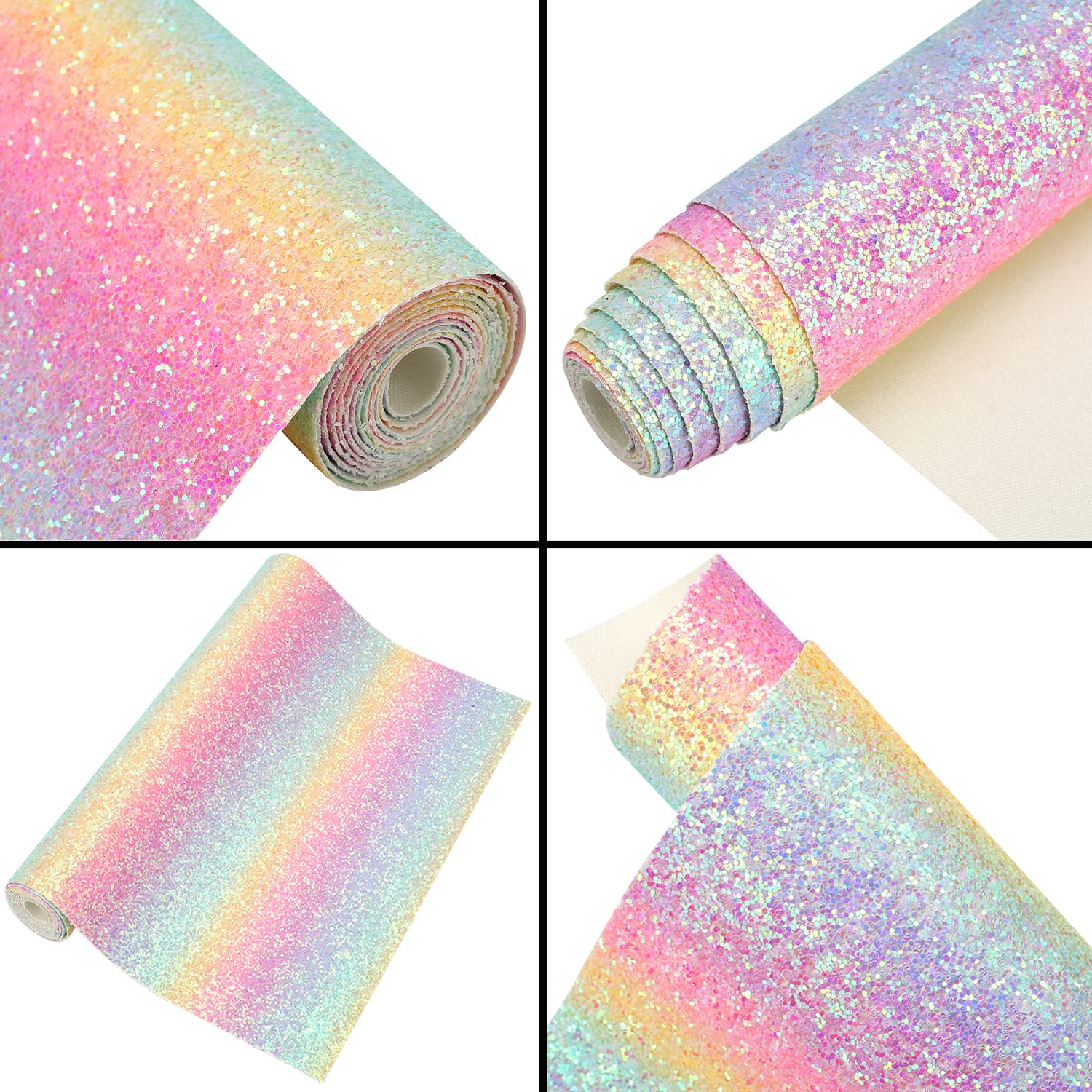 Greatdiy Pastel Rainbow Chunky Glitter Faux Leather Roll 12x52inch Spring Bright Iridescent Girl Fabric for Cricut Bows Earrings Crafts (18001#2)