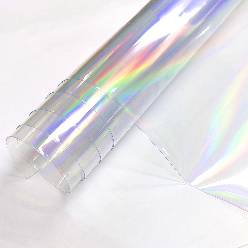 Iridescent Clear Film Laser Mirror Rainbow Transparent PVC Waterproof Vinyl Material for Bows Jewlery Bags Making DIY Crafts (Holographic-B)