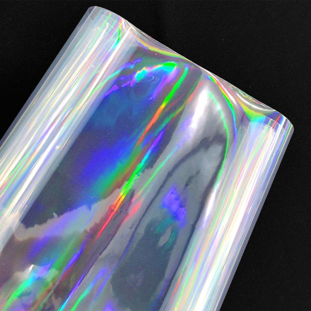 Iridescent Clear Film Laser Mirror Rainbow Transparent PVC Waterproof Vinyl Material for Bows Jewlery Bags Making DIY Crafts (Holographic-B)