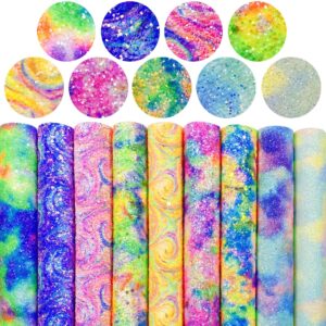 shalun iridescence tie dye faux leather sheets 8x12inch sparkly colorful rainbow camouflage print chunky glitter leatherette fabric for cricut bows earrings