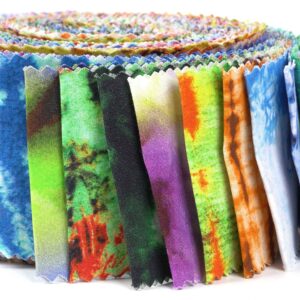 Soimoi 40Pcs Tie Dye Print Cotton Precut Fabrics for Quilting Craft Strips 2.5x42inches Jelly Roll - Multicolor