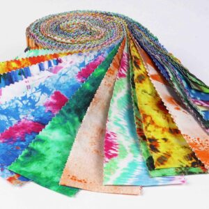 Soimoi 40Pcs Tie Dye Print Cotton Precut Fabrics for Quilting Craft Strips 2.5x42inches Jelly Roll - Multicolor