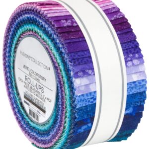 Jelly Roll - Fusions Collection Jewel Colorstory Blue Purples Greens Blenders Robert Kaufman 2.5" Strips Roll-Ups Bundle Quilter's Cotton Fabric Precuts (RU-1133-40) M538.13