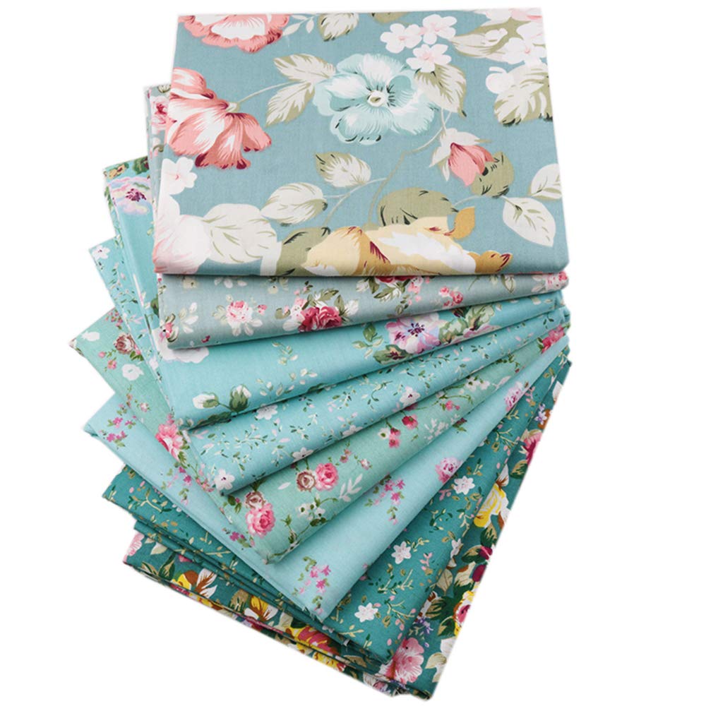 Hanjunzhao Green Fat Quarters Fabric Bundles, Precut Quilt Sewing Quilting Fabric, 18 x 22 inches (Green Floral)