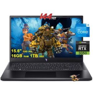 acer nitro 5 gaming laptop 15.6'' fhd ips 144hz display 12th gen intel 12-core i5-12500h (beat i7-11800h) 16gb ram 1tb ssd geforce rtx 3050 4gb usb-c win11 + hdmi cable, black