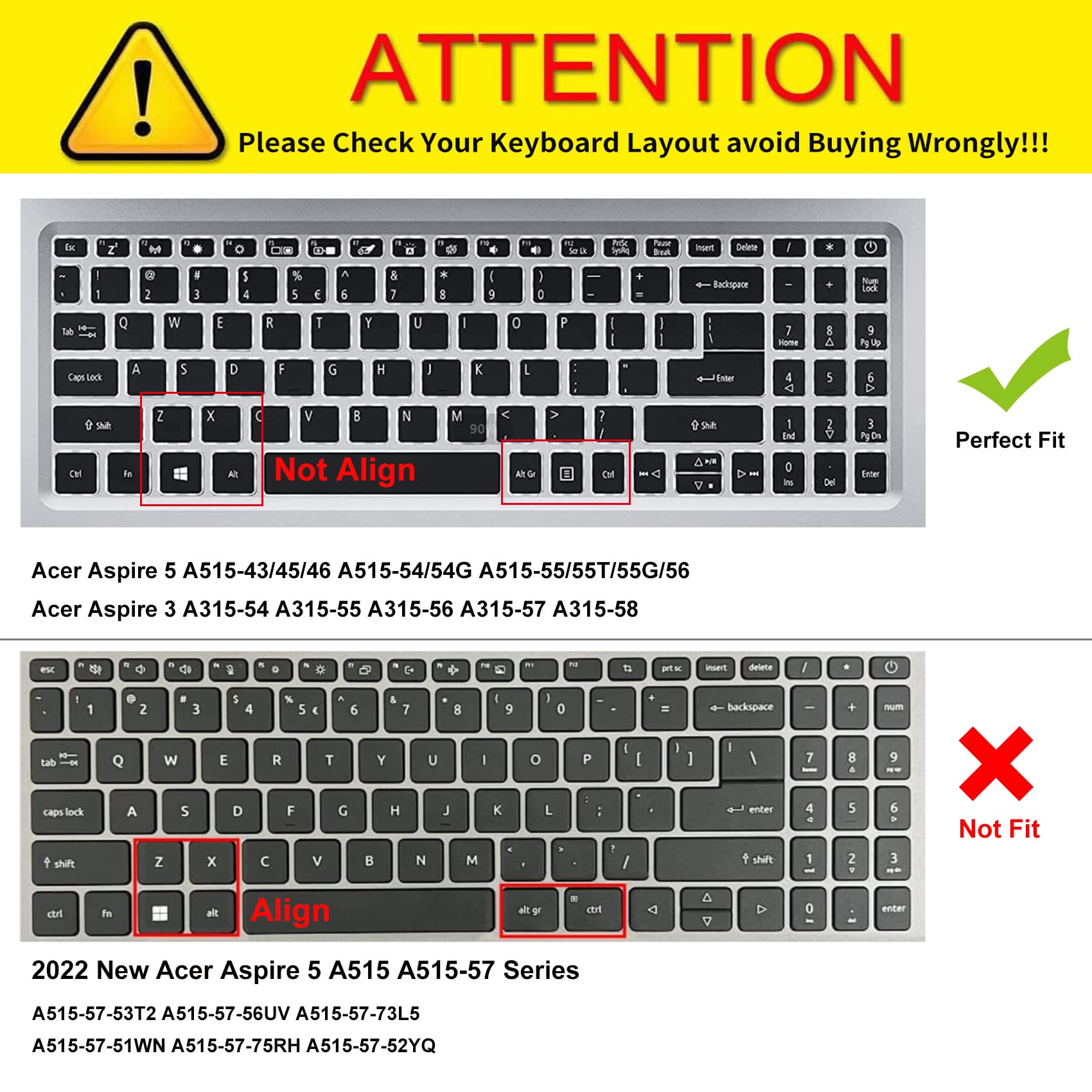 CaseBuy Ultra Thin Keyboard Cover Skin for Acer Aspire 5 Slim Laptop 15.6" A515-45 A515-56 A515-46 A515-43 A515-54 A515-54G A515-55 A515-55T/55G, Acer Aspire 3 A315-54/55/56/57/58 Keyboard Cover, TPU