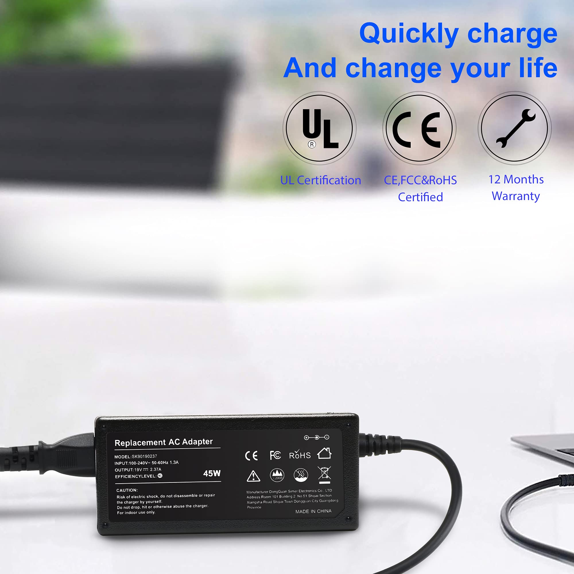 19V 2.37A 45W AC Charger for Acer Chromebook - Fit for Acer Aspire 5 3 1 Laptop A515-46 A515-43 A515-56 A515-43-R19L A515-54 A515-54G A515-55 A517-52 A515-44 Adapter Power Supply Cord