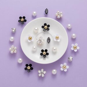 NEVEGE Flower Shoe Charms 25Pcs Shoe Charms Flower Crystal Rhinestone Pearl Flower Shoe Decoration Cute Shoe Charms for Girls Women