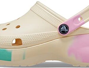 Crocs Women's Classic Graphic Platform Clogs, Platform Shoes, Vanilla/Multi, 8 Women