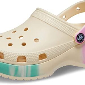 Crocs Women's Classic Graphic Platform Clogs, Platform Shoes, Vanilla/Multi, 8 Women