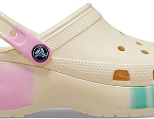 Crocs Women's Classic Graphic Platform Clogs, Platform Shoes, Vanilla/Multi, 8 Women