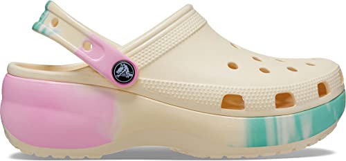 Crocs Women's Classic Graphic Platform Clogs, Platform Shoes, Vanilla/Multi, 8 Women