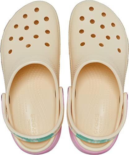 Crocs Women's Classic Graphic Platform Clogs, Platform Shoes, Vanilla/Multi, 8 Women