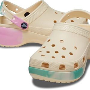 Crocs Women's Classic Graphic Platform Clogs, Platform Shoes, Vanilla/Multi, 8 Women