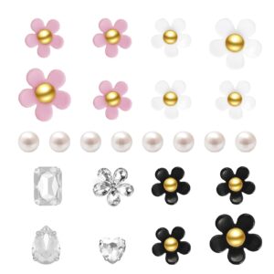 nevege shoe charms 24pc, flower charms with crystal rhinestone & pearl pvc, cute decoration for girls shoes