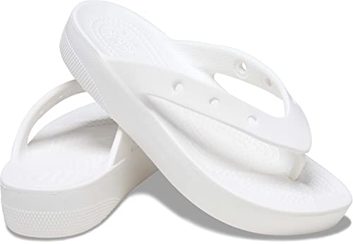 Crocs Women's Classic Flip Flops, Platform Sandals, White, Numeric_9