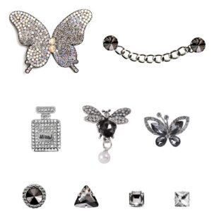 ZOKUZO Goth Bling Croc Charms Women Cute Designer Sliver Butterfly Punk Metal Jewels Rhinestone Gems Diamond Chains Crock Pins Shoe Charms Decorations Accessories for Adults Girl 30pcs