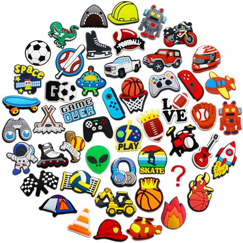 25 50Pcs Boys Shoe Decoration Charms for Croc Bubble Slides Sandals Clogs, Sports Game Shoes Decorations for Boys Men Adult (25)