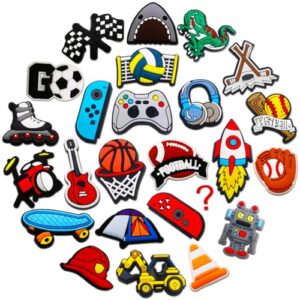 25 50pcs boys shoe decoration charms for croc bubble slides sandals clogs, sports game shoes decorations for boys men adult (25)