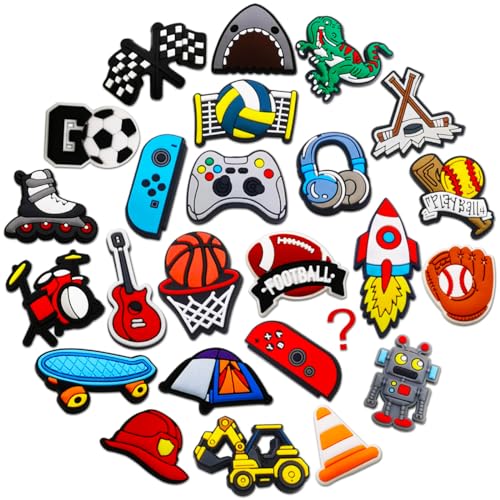 25 50Pcs Boys Shoe Decoration Charms for Croc Bubble Slides Sandals Clogs, Sports Game Shoes Decorations for Boys Men Adult (25)