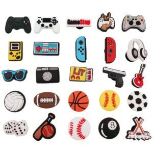 ymhoets 25 pieces sports shoe charms for clogs pins for boys girls game controller basketball soccer softball baseball shoe decorations charms accessories for men women gifts