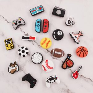 YMHOETS 25 Pieces Sports Shoe Charms for Clogs Pins for Boys Girls Game Controller Basketball Soccer Softball Baseball Shoe Decorations Charms Accessories for Men Women Gifts