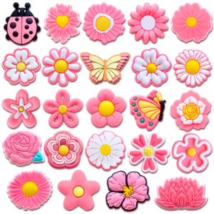 24pcs pink flower shoe charms for clog sandals bracelets decoration,cute charms