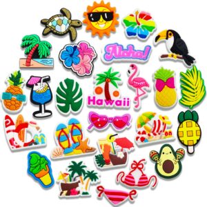 25pcs hawaii shoe charms for croc bubble slides clogs sandals, summer beach shoe accessories decorations for girls women teens adults