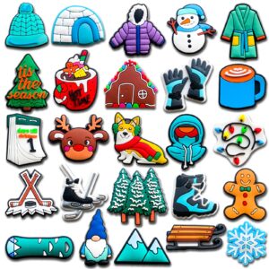 zanerolan 25pcs winter shoe decoration charms for clog, christmas snowman ski charms accessories