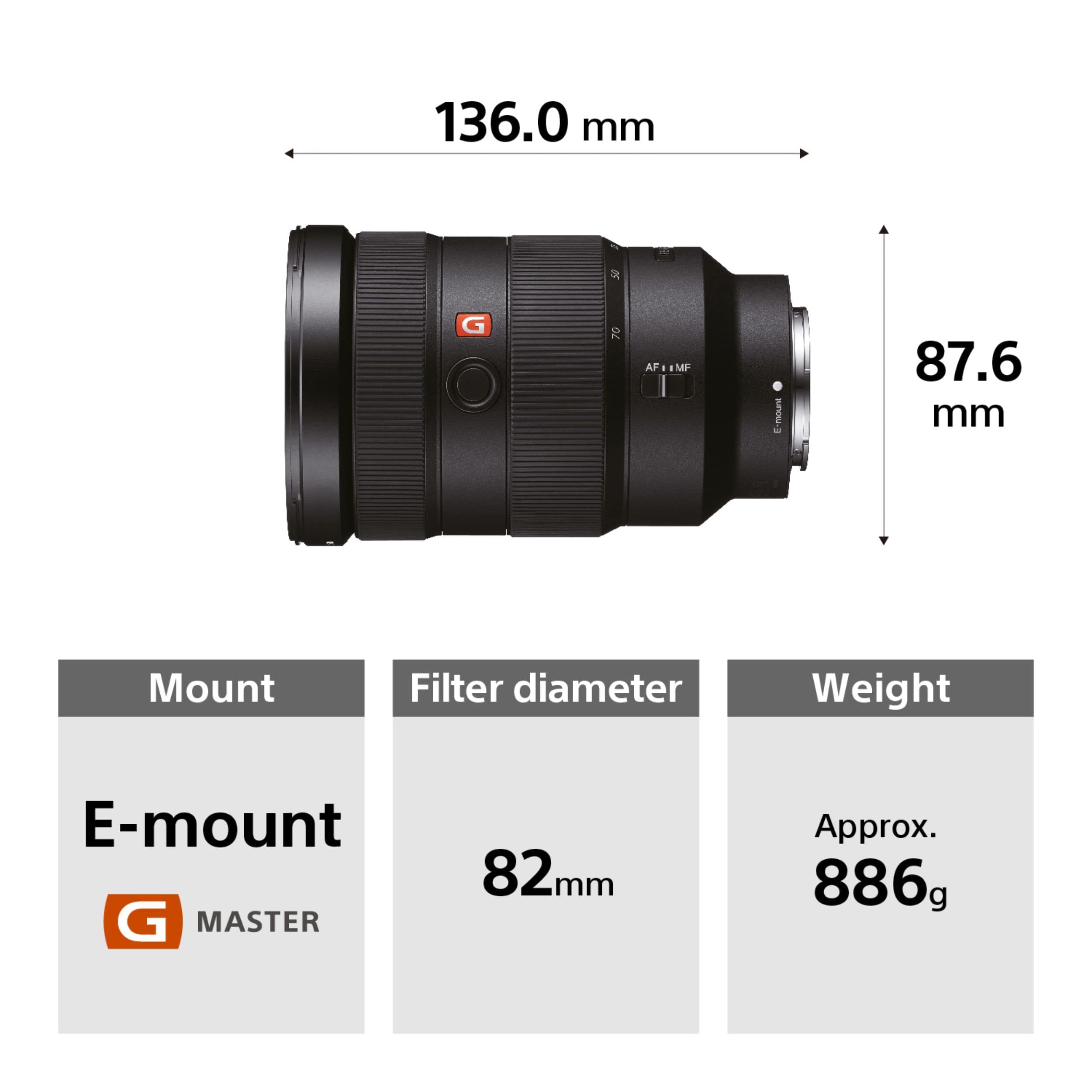 Sony FE 24-70 mm f/2.8 GM | Full-Frame, Mid-Range, Telephoto Lens (SEL2470GM) Black