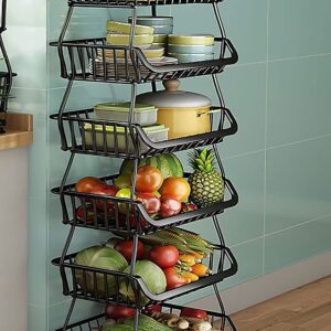 Kitchen Metal Storage Basket with Wheels Stackable Wire Utility Rolling Cart Vegetable Fruit Baskets Rack for Pantry,Potato,Onions,Beverages Storage(6 Tiers)