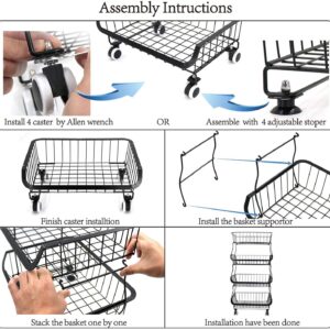 Kitchen Metal Storage Basket with Wheels Stackable Wire Utility Rolling Cart Vegetable Fruit Baskets Rack for Pantry,Potato,Onions,Beverages Storage(6 Tiers)