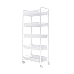 jane eyre 5-tier rolling utility storage rack cart on wheels, trolley craft cart, multi-purpose organizer shelf, white