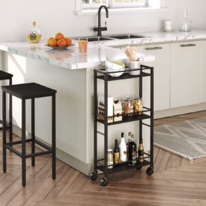 MAHANCRIS Slim Rolling Cart, Mobile Kitchen Cart on Wheels, Narrow Storage Cart for Small Space, Wooden Service Cart, for Bathroom, Laundry, Living Room, Black RCHB1501