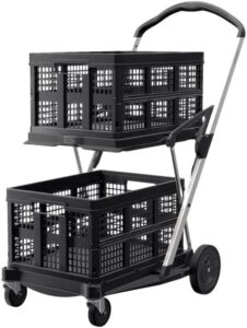 clax® the original | made in germany | multi use functional collapsible carts | mobile folding trolley | storage cart wagon | shopping cart with 2 storage crates (black)