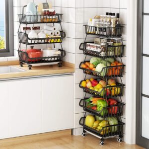 tristonsong Fruit Storage Basket, 6 Tier Rolling Stackable Vegetable Fruit Basket Utility Cart Rack, Storage Organizer Bin for Kitchen, Pantry Closet, Bedroom, Bathroom-6 tier