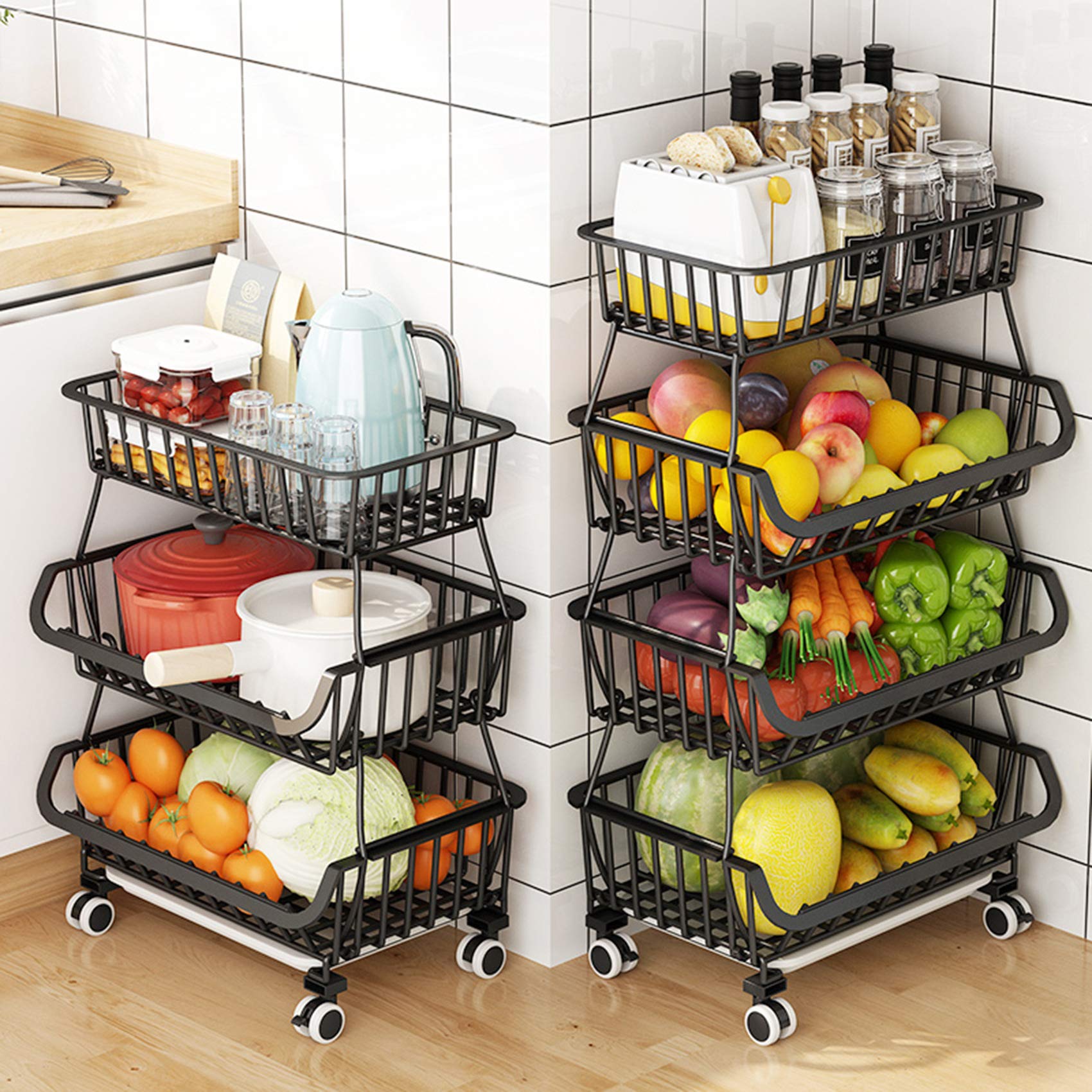 tristonsong Fruit Storage Basket, 6 Tier Rolling Stackable Vegetable Fruit Basket Utility Cart Rack, Storage Organizer Bin for Kitchen, Pantry Closet, Bedroom, Bathroom-6 tier