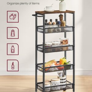 VASAGLE Slim Rolling Cart, 5-Tier Storage Cart, Narrow Cart with Handle, 8.7 Inches Deep, Metal Frame, for Kitchen, Dining Room, Living Room, Home Office, Rustic Brown and Black ULRC035B01