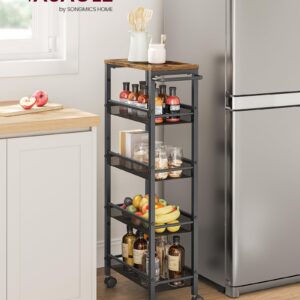 VASAGLE Slim Rolling Cart, 5-Tier Storage Cart, Narrow Cart with Handle, 8.7 Inches Deep, Metal Frame, for Kitchen, Dining Room, Living Room, Home Office, Rustic Brown and Black ULRC035B01