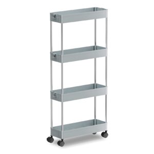 otk slim storage cart 4 tier mobile shelving unit organizer, utility rolling shelf cart with wheels for bathroom kitchen bedroom office laundry narrow places，grey