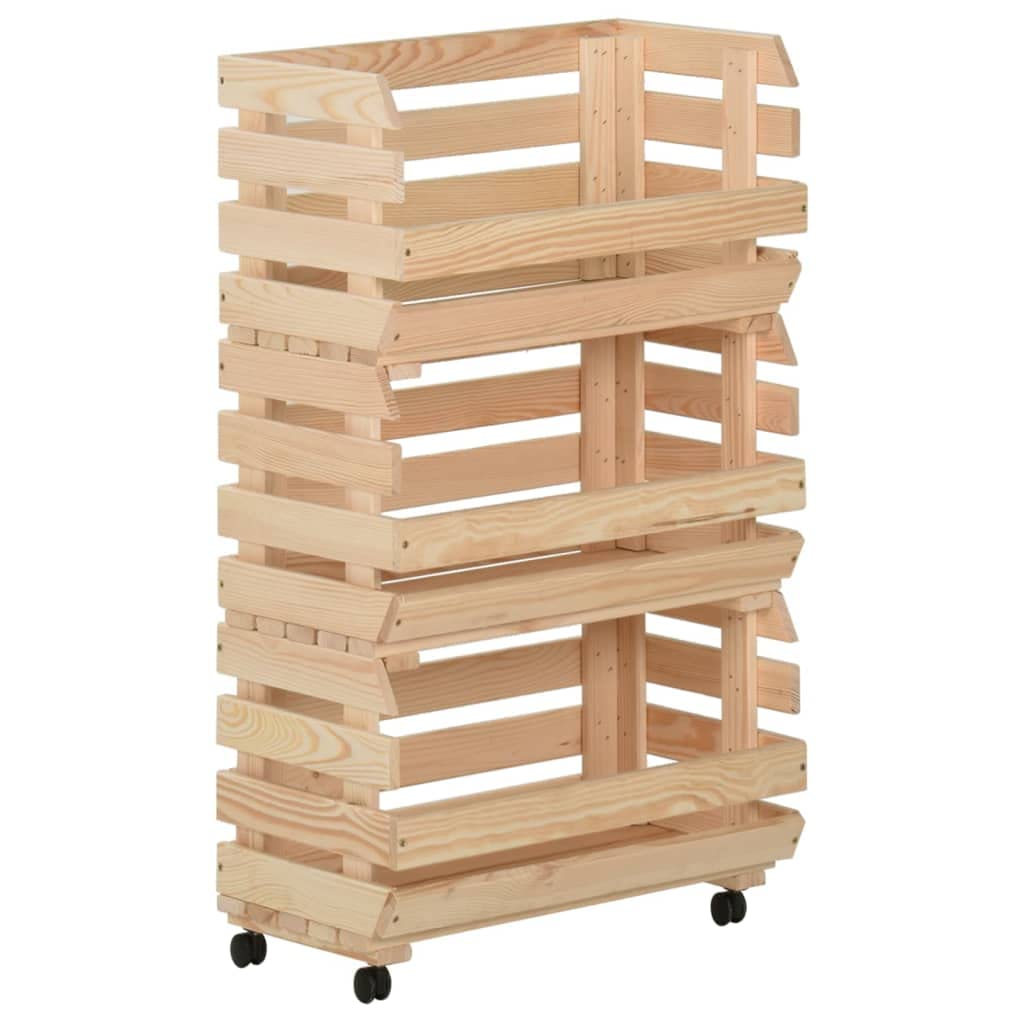 GOLINPEILO Wooden Vegetable Trolley, 3-Tier Wood Kitchen Rolling Cart, Wood Trolley Island Cart, Utility Cart Multi-Layer Storage Shelf Rack on Wheels, 14.6"x11.8"x31.5" Solid Wood Pine -295