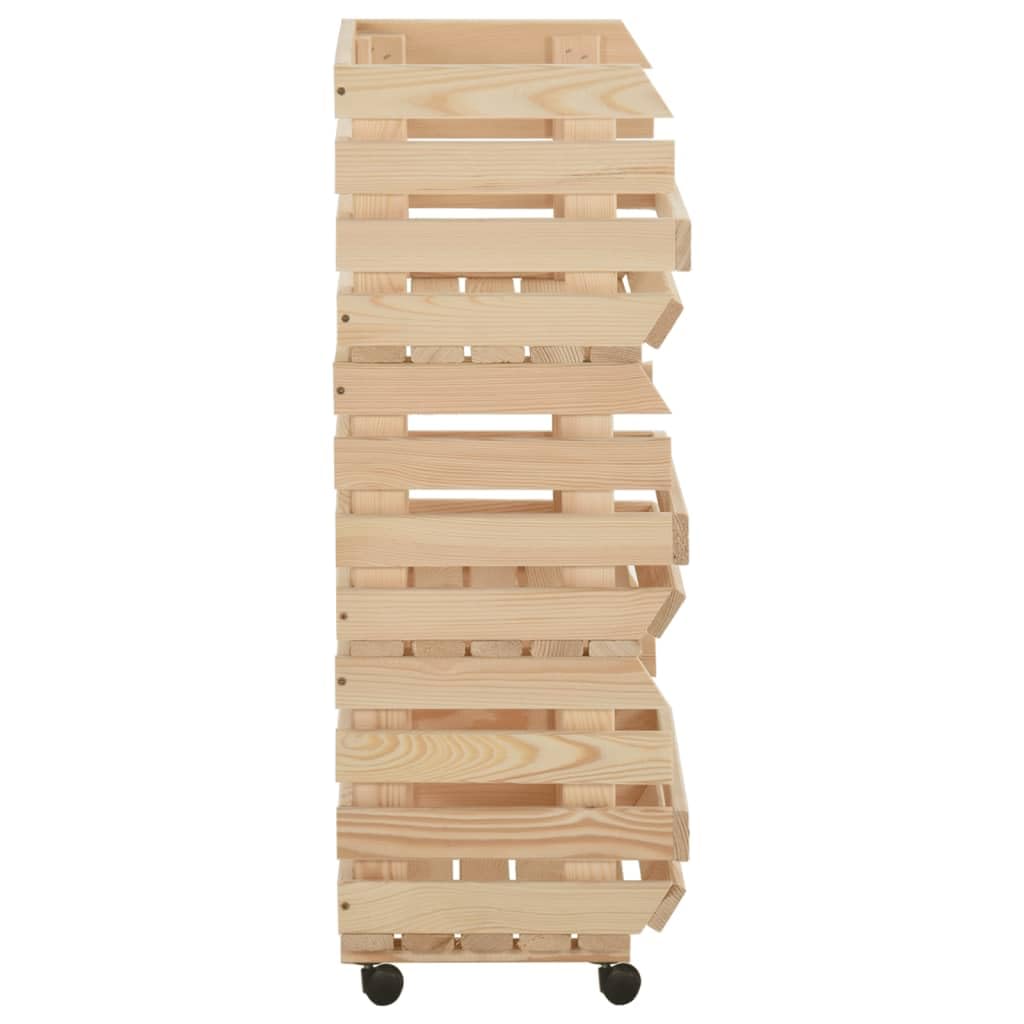 GOLINPEILO Wooden Vegetable Trolley, 3-Tier Wood Kitchen Rolling Cart, Wood Trolley Island Cart, Utility Cart Multi-Layer Storage Shelf Rack on Wheels, 14.6"x11.8"x31.5" Solid Wood Pine -295