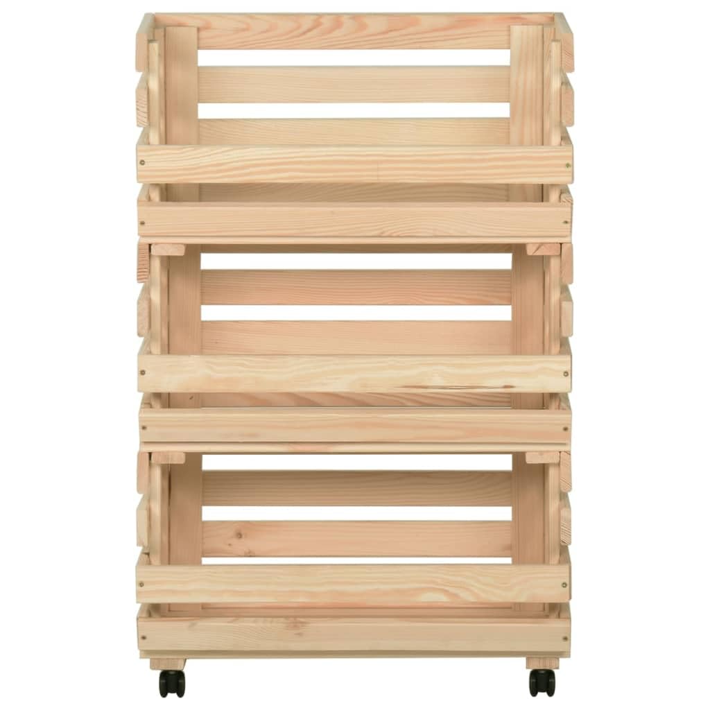 GOLINPEILO Wooden Vegetable Trolley, 3-Tier Wood Kitchen Rolling Cart, Wood Trolley Island Cart, Utility Cart Multi-Layer Storage Shelf Rack on Wheels, 14.6"x11.8"x31.5" Solid Wood Pine -295