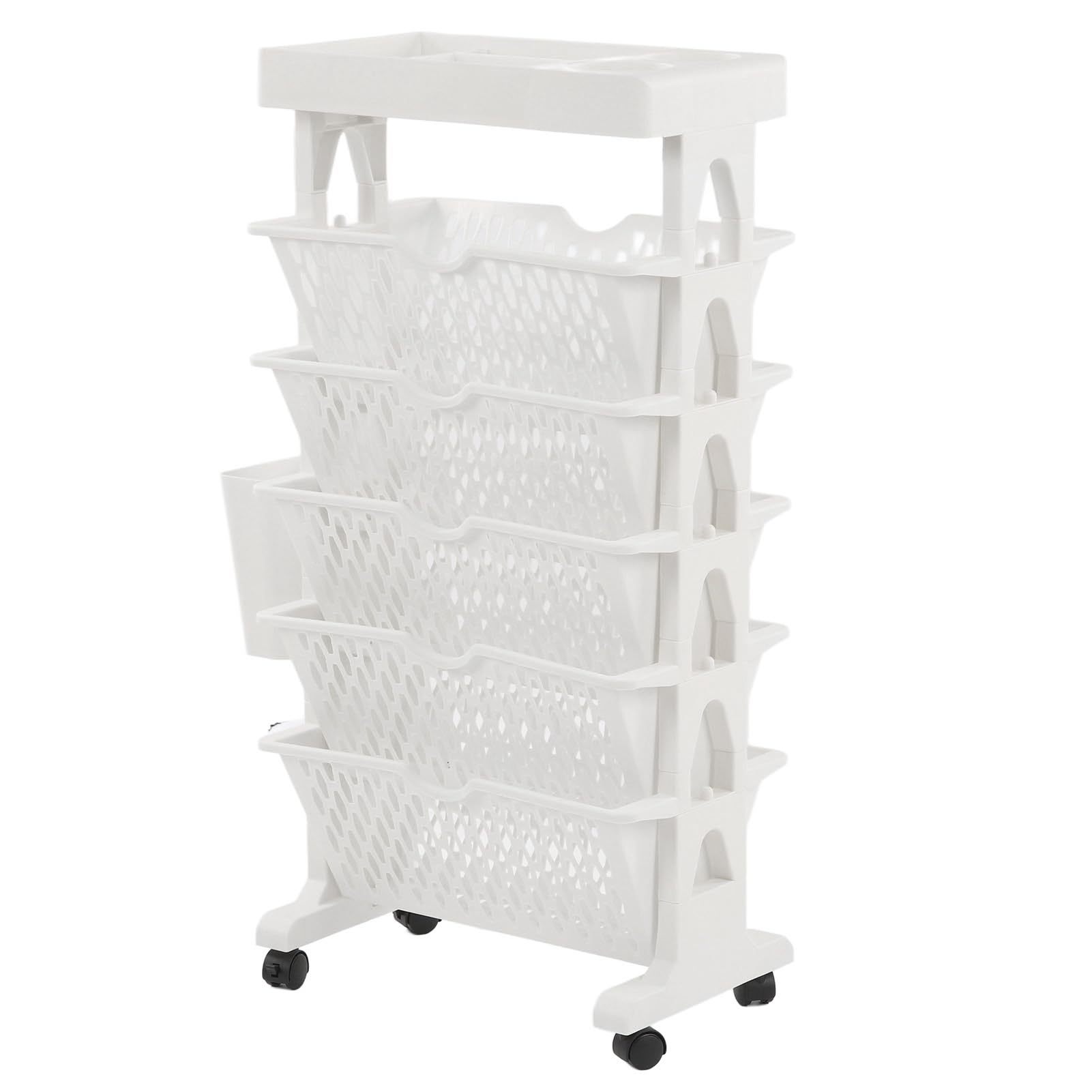 DULRLLY 6 Tier Movable Book Rack Storage Bookshelf Rolling Utility Cart Bookcase Organizer Removable Bookshelfs with Wheels Multifunctional Book Cart File Storage Book Shelf for Office Bedroom(White)