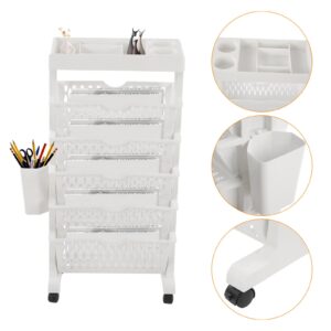 DULRLLY 6 Tier Movable Book Rack Storage Bookshelf Rolling Utility Cart Bookcase Organizer Removable Bookshelfs with Wheels Multifunctional Book Cart File Storage Book Shelf for Office Bedroom(White)