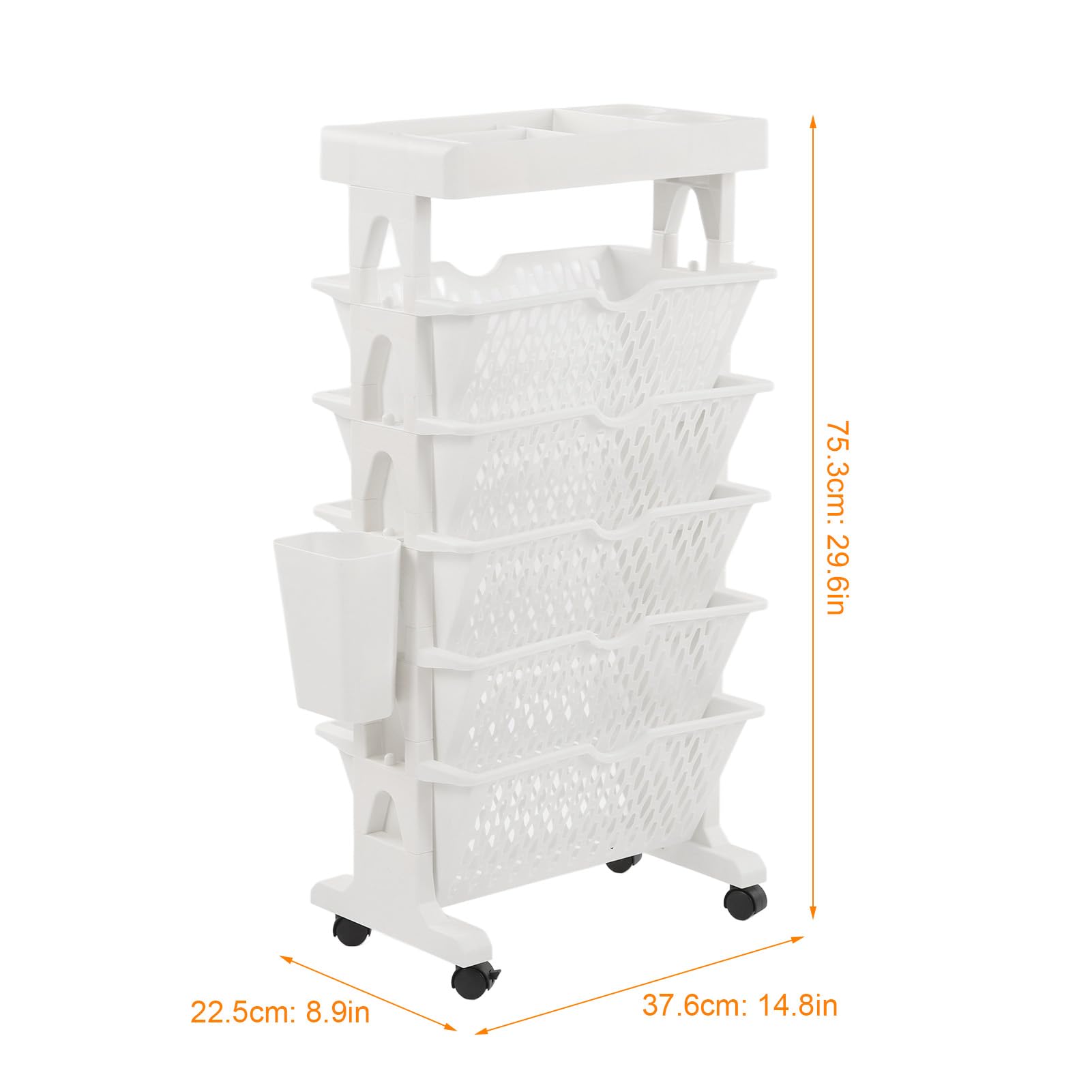 DULRLLY 6 Tier Movable Book Rack Storage Bookshelf Rolling Utility Cart Bookcase Organizer Removable Bookshelfs with Wheels Multifunctional Book Cart File Storage Book Shelf for Office Bedroom(White)