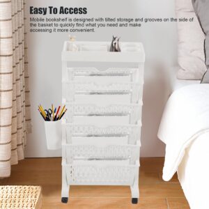 DULRLLY 6 Tier Movable Book Rack Storage Bookshelf Rolling Utility Cart Bookcase Organizer Removable Bookshelfs with Wheels Multifunctional Book Cart File Storage Book Shelf for Office Bedroom(White)