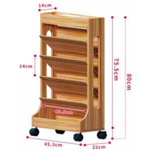 Rolling Storage Cart Organizer Wooden Utility Rolling Cart 6 Tier Movable Bookshelf Cart Desk Side Cart for Office Dorm Classroom,Walnut