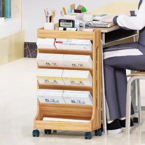 Rolling Storage Cart Organizer Wooden Utility Rolling Cart 6 Tier Movable Bookshelf Cart Desk Side Cart for Office Dorm Classroom,Walnut